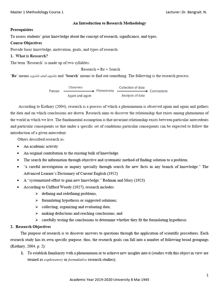 Course 1 An Introduction To Research Methodology ...