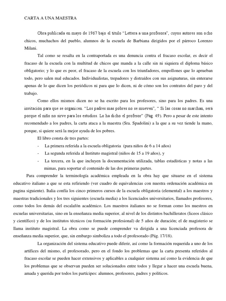 Carta A Una Maestra | PDF | Educación Secundaria | Maestros