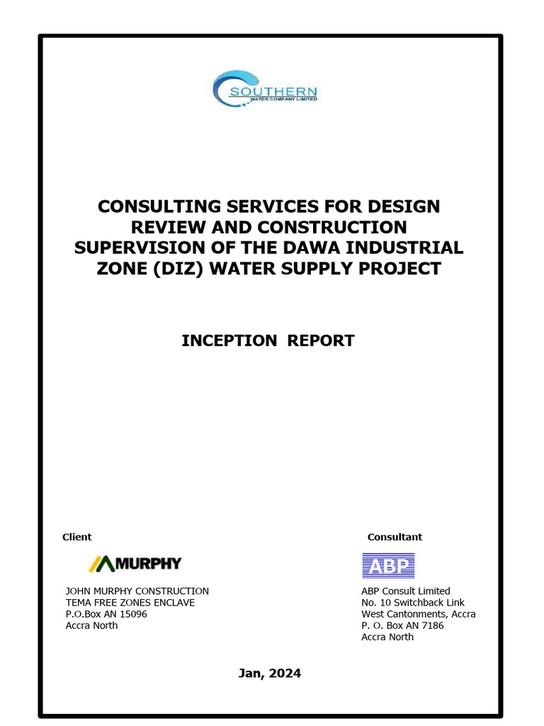 Dawa Industrial Zone Water Supply Inception Report | PDF | Water | Pump