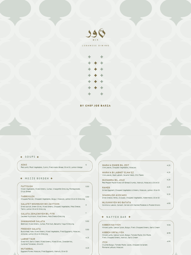 Nur Menu by Chef Joe | PDF | Kebab | Pickling