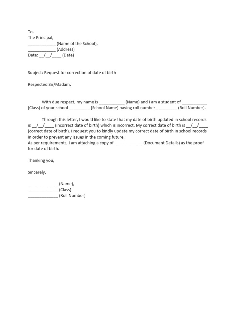 Request for Date of Birth Correction | PDF