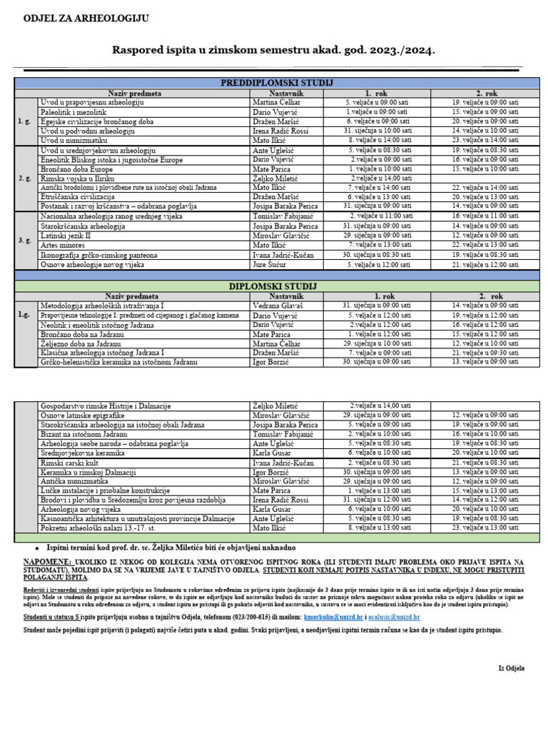 Raspored Ispita - Zimski Semestar Akad - God - 2023 - 2024 - 1 | PDF
