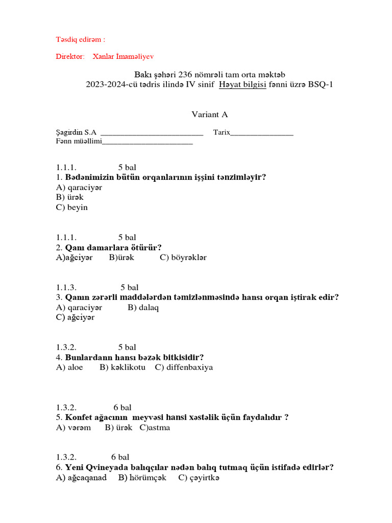 Heyat Bilgisi A | PDF