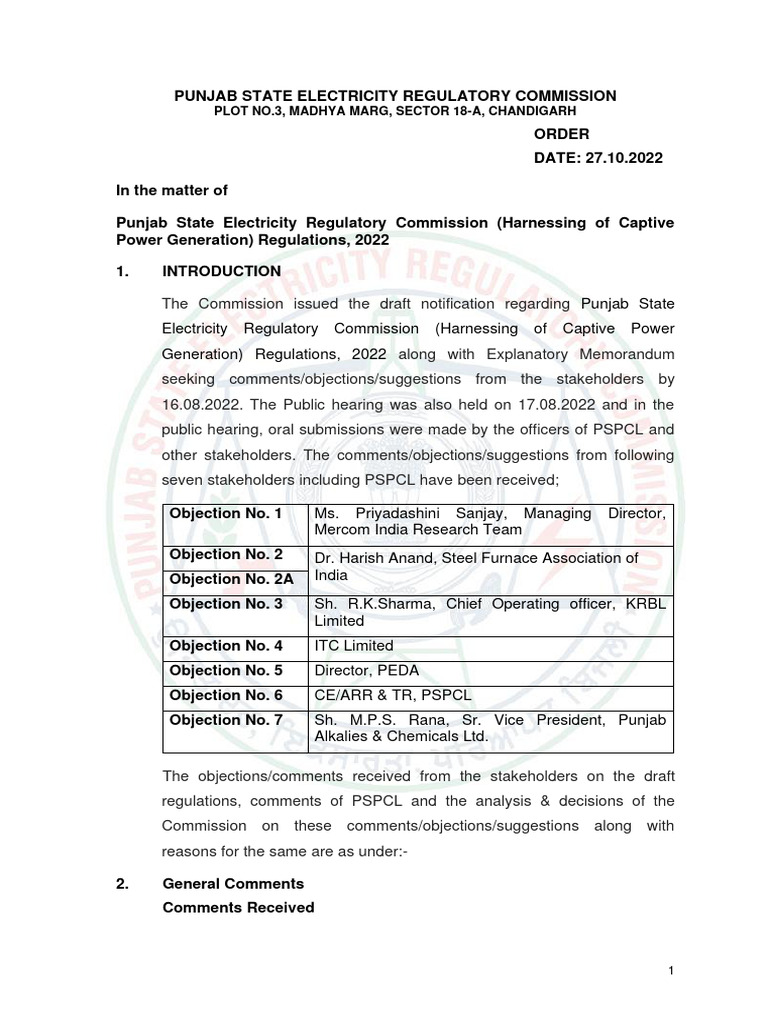 Final Order CPP Regulations 27.10.2022 | PDF | Solar Power | Electric Power
