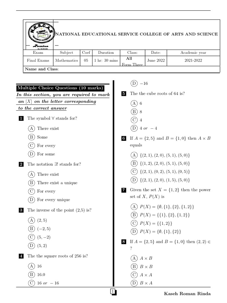 F3 Final Exams Nes Pdf Linear Algebra Mathematical Concepts