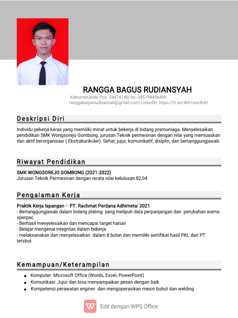 Contoh CV Lulusan SMK (updated) | PDF