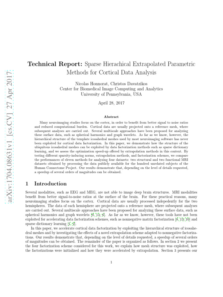 Technical Report: Sparse Hierachical Extrapolated Parametric Methods For Cortical Data Analysis ...