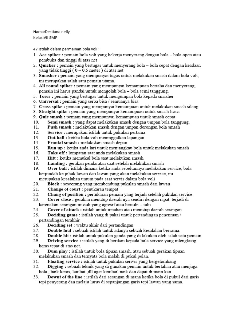47 Istilah Dalam Permainan Bola Voli | PDF