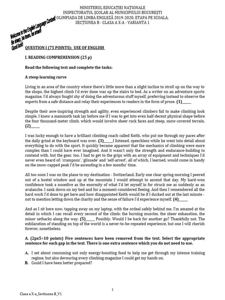 10 B Subiect Barem 2020 Scoala | PDF