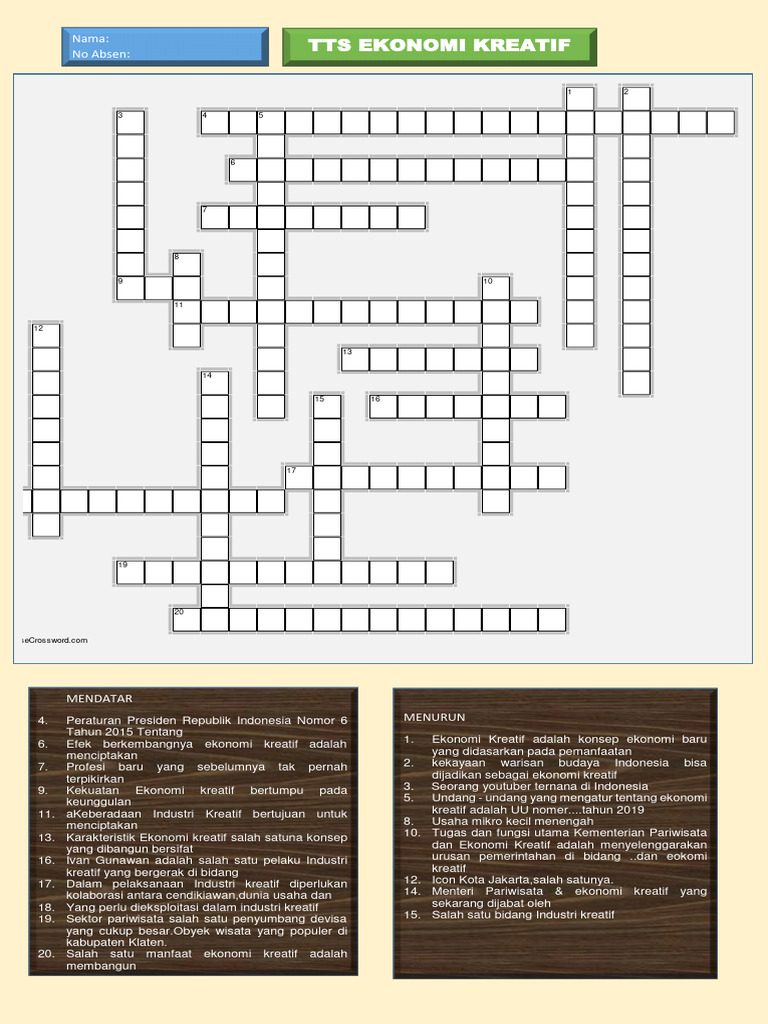 Teka-Teki Silang Ekonomi Kreatif | PDF