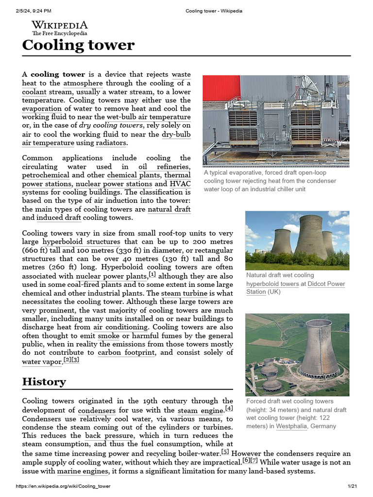 Cooling tower - Wikipedia | PDF | Humidity | Air Conditioning