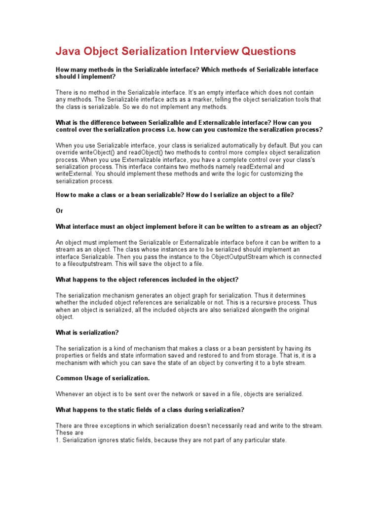 Java Object Serialization Interview Questions Class