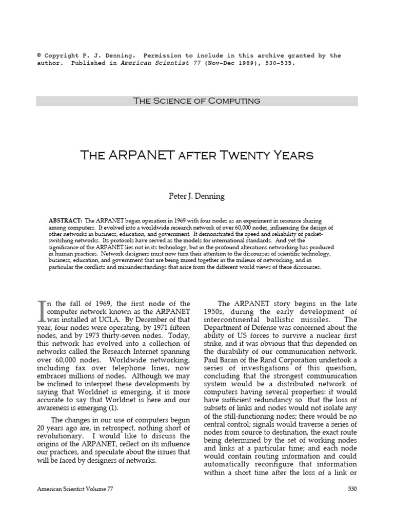 AmSci 1989 6 Arpanet | PDF | Packet Switching | Computer Network
