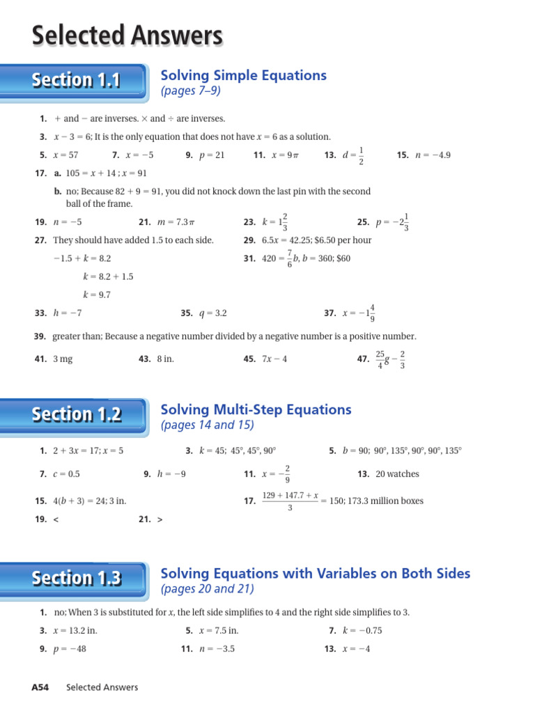 Selected Answers Big Ideas Math | PDF | Mathematical Analysis | Equations