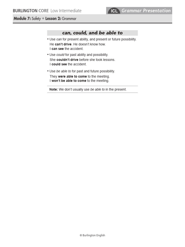 Grammar: Can, Could, Be Able To | PDF | Transport
