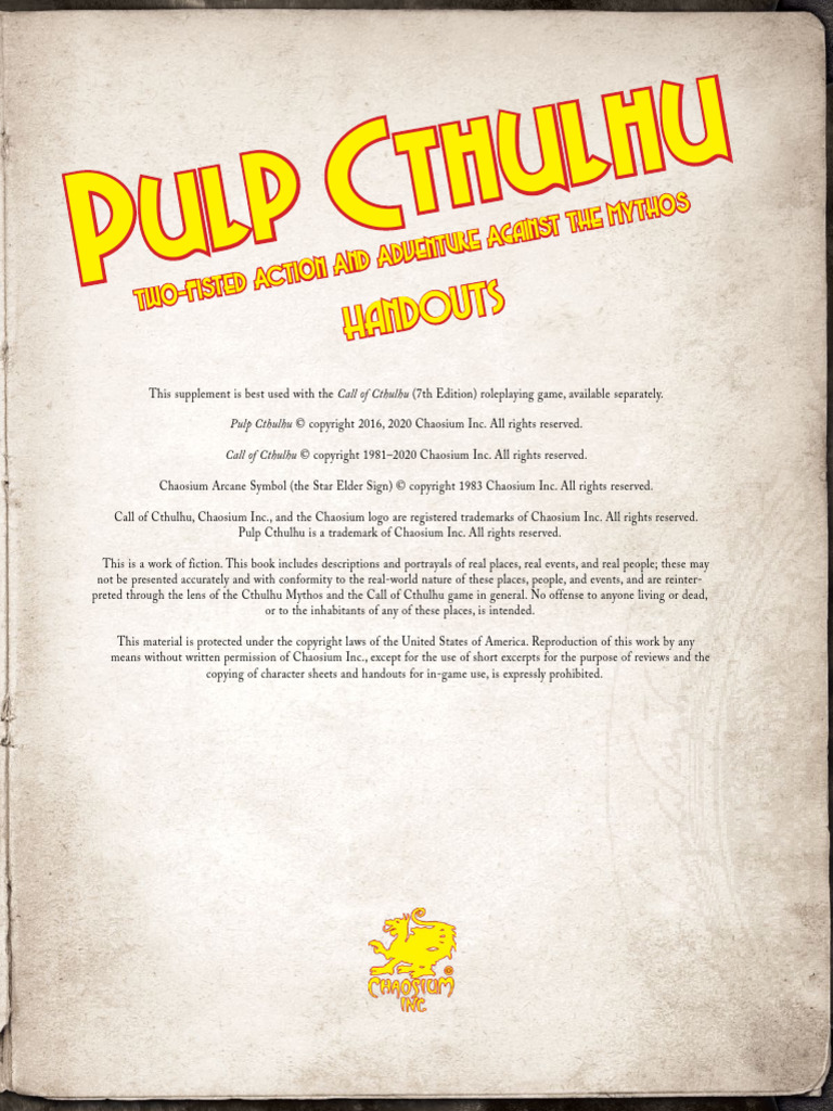 CHA23107 - Pulp Cthulhu Handouts v2 69171 | PDF | Ancient Greek ...
