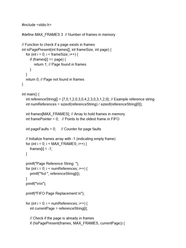 FIFO Page Replacement Algorithm in C | PDF