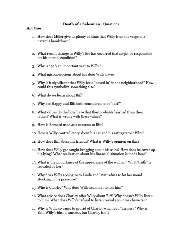 Death of A Salesman Questions | PDF | Social Science | History