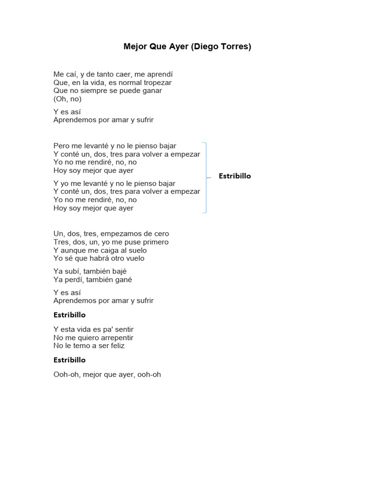 Letra Mejor Que Ayer | PDF