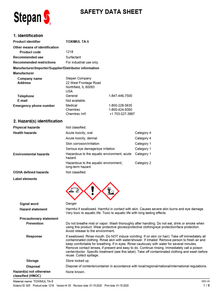 Safety Data Sheet: 1. Identification | PDF | Firefighting | Toxicity