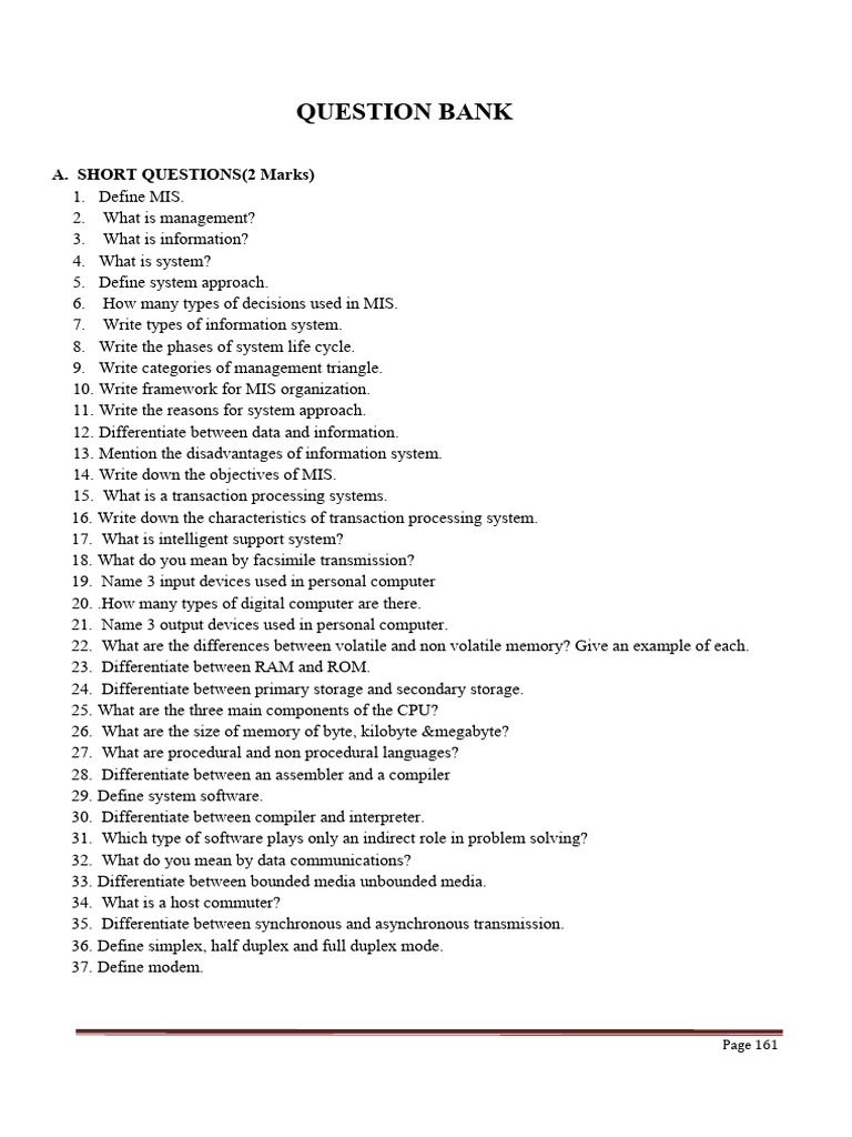 MIS Question Bank | PDF | Databases | Information System