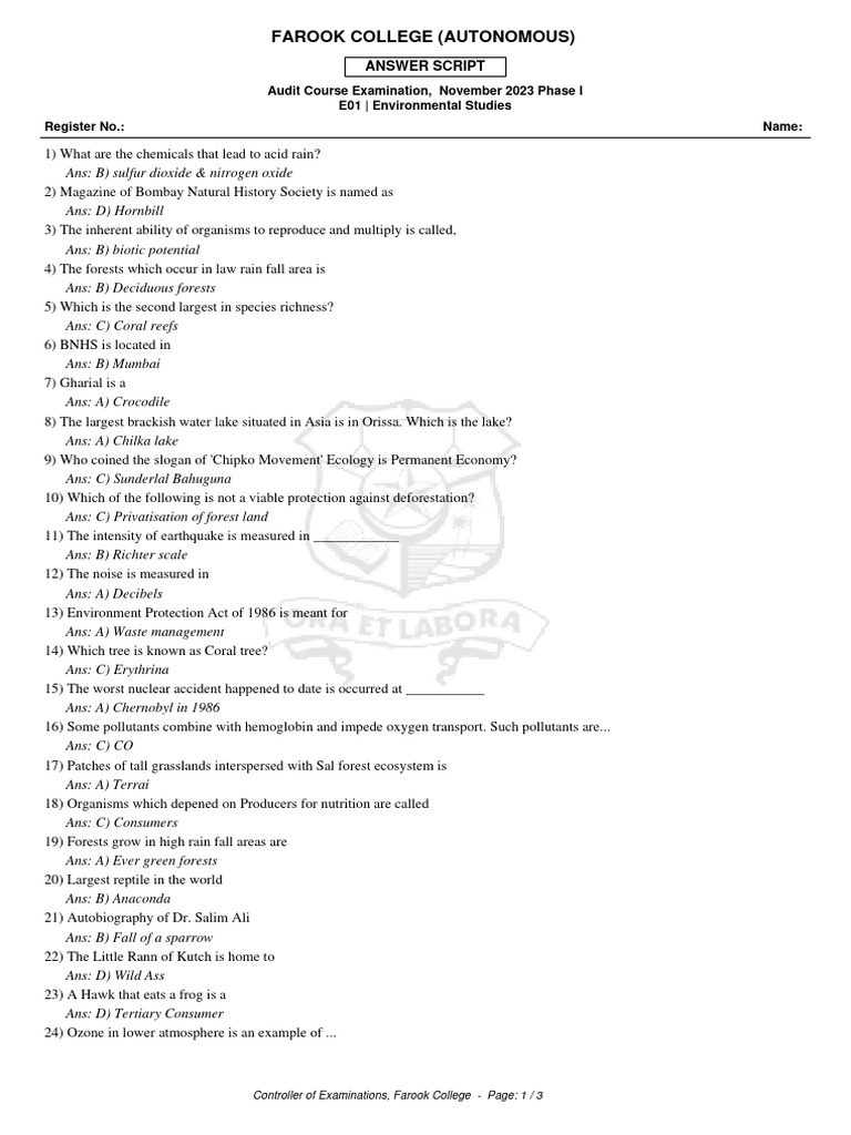 Answer Script 20240203090003 | PDF | Ecosystem | Air Pollution