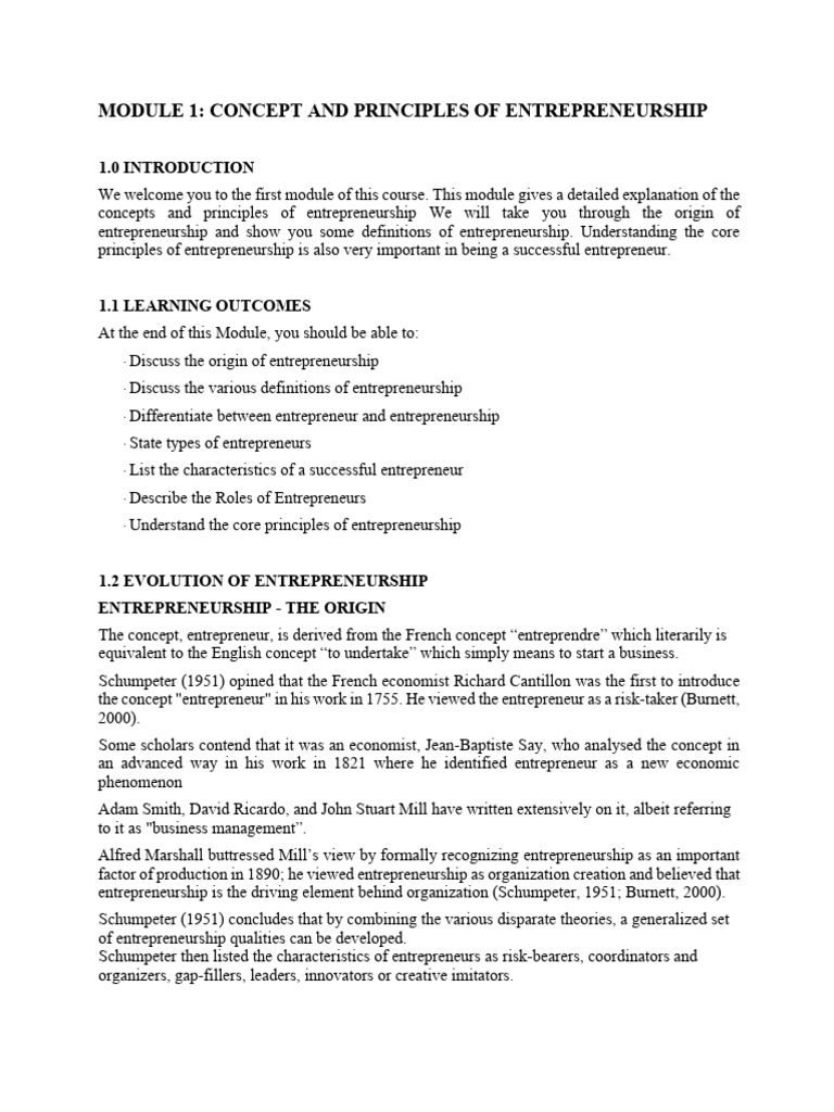 Module 1 - Concept and Principles of Entrepreneurship | PDF ...