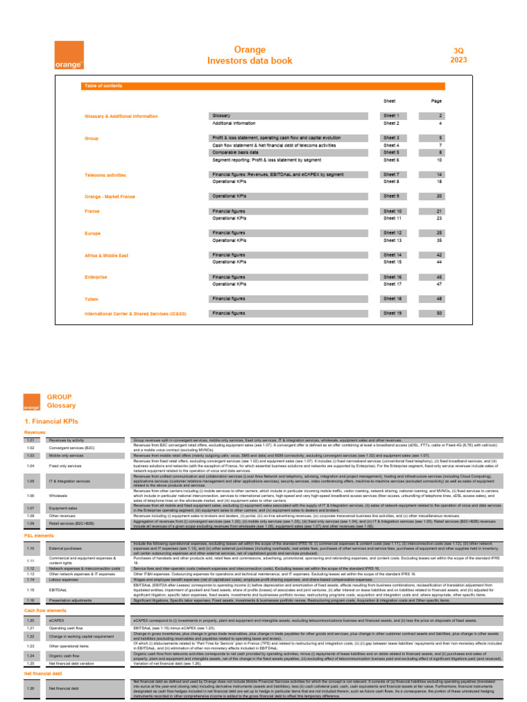 Q3 2023 Databook KPIs PDF Orange | PDF | Expense | Fixed Asset