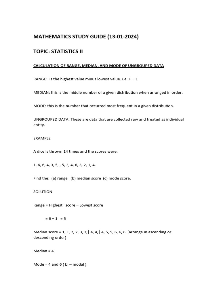 Mathematics Study Guide | PDF | Mode (Statistics) | Median
