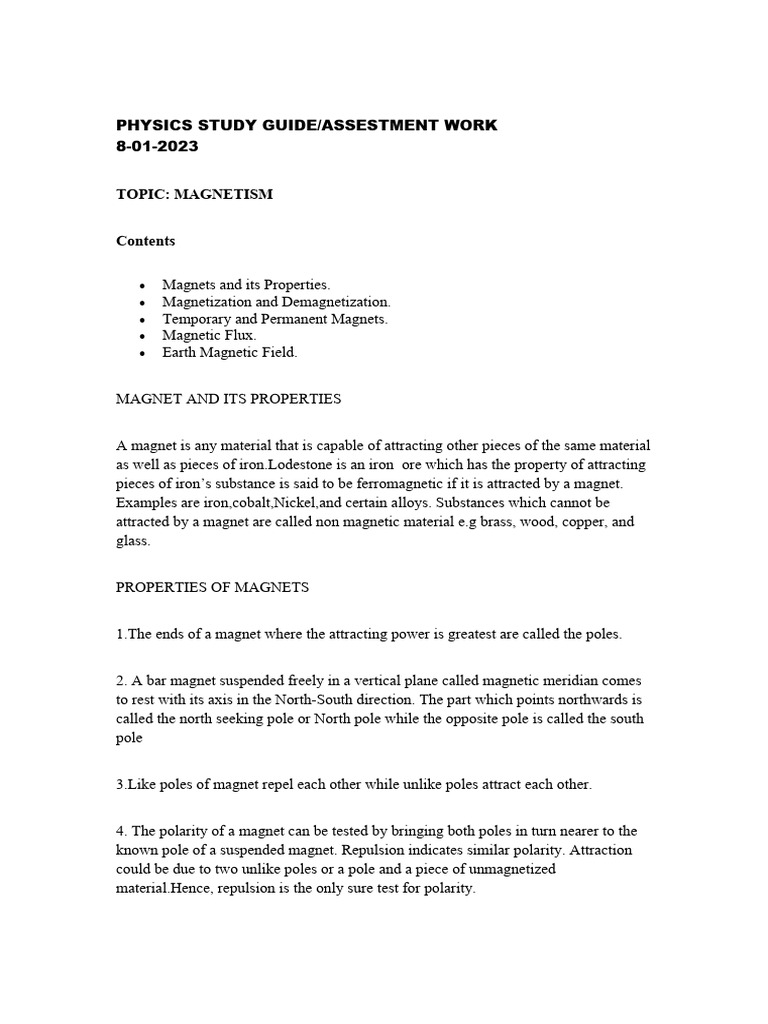 Physics Study Guide | PDF | Magnet | Magnetic Field