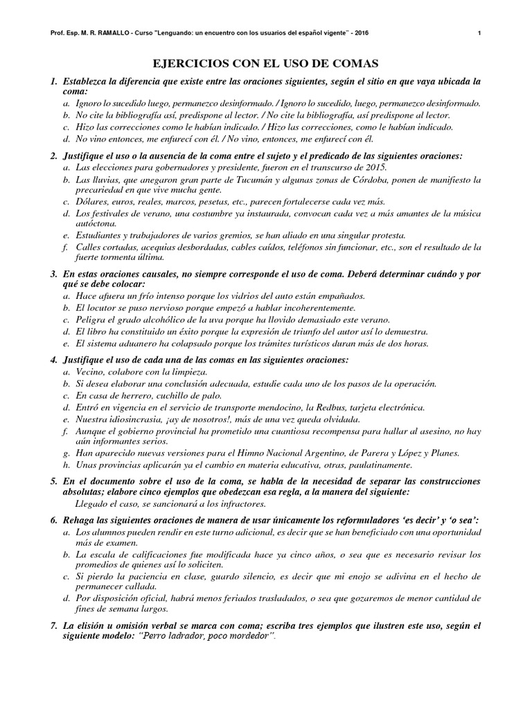 Uso de Comas y Puntuación en Español | PDF | Estudios de idiomas ...