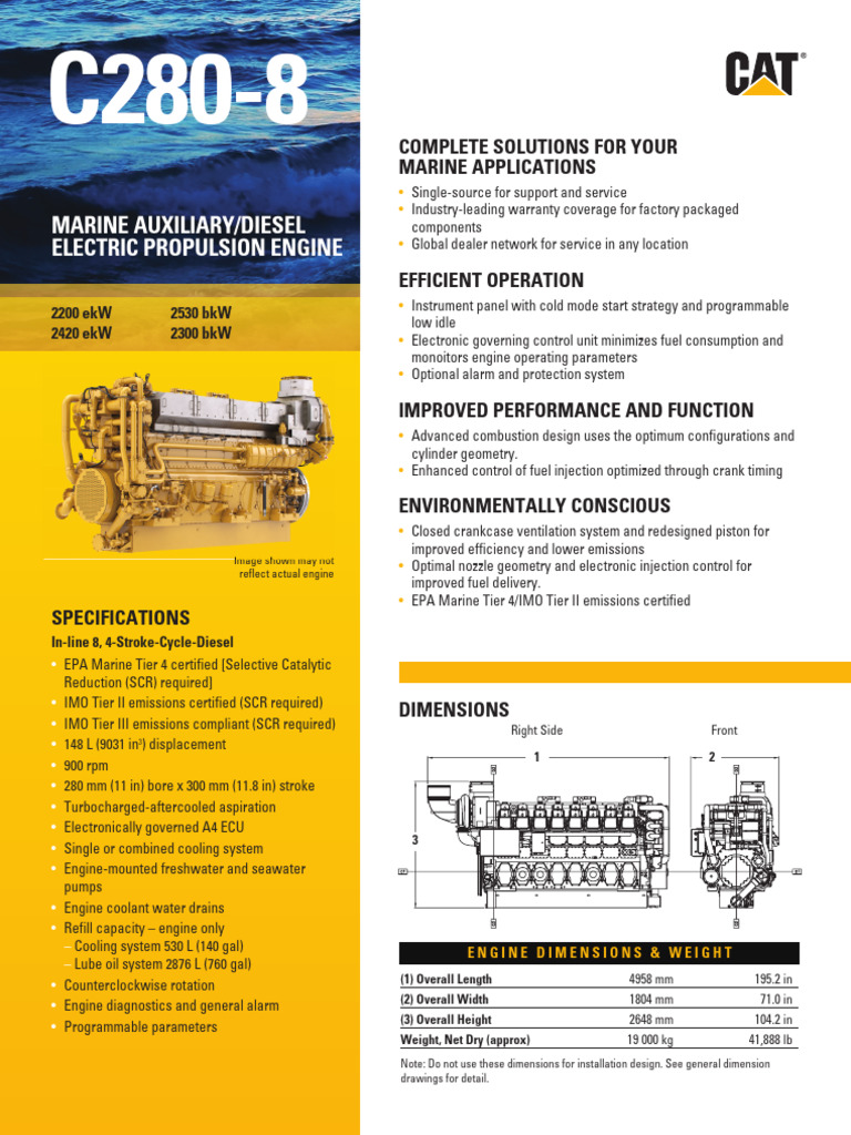 C280-8 Auxiliary DEP (2530, 2300 BKW) Tier 4 Spec Sheet | PDF | Engines ...