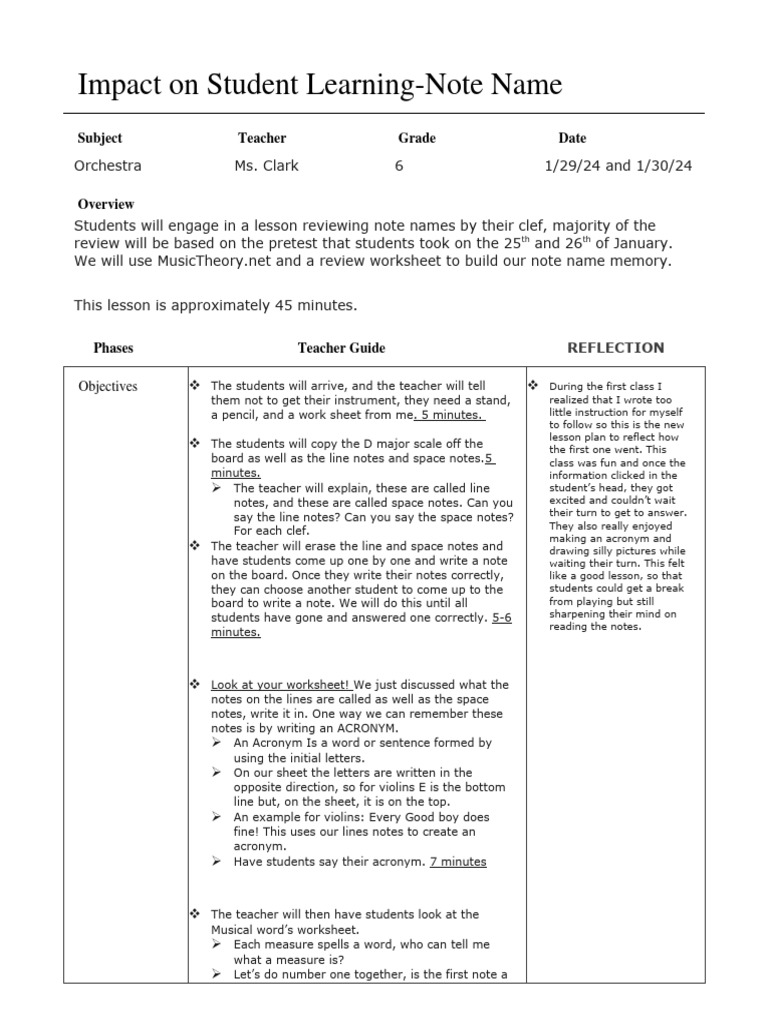 Note Naming Lesson Plan for Orchestra | PDF | Acronym | Cognitive ...