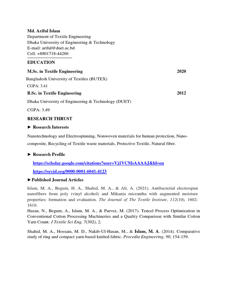 Arif Profile | PDF | Textiles | Engineering