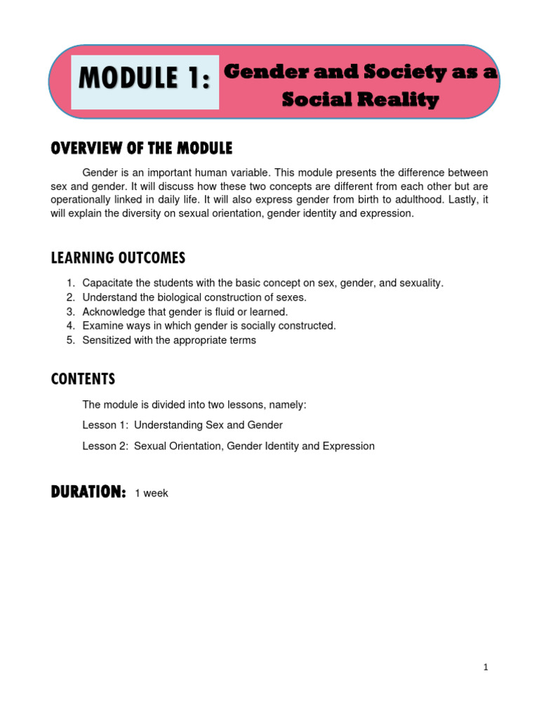 Module 1 Gender And Society Pdf Gender Gender Studies
