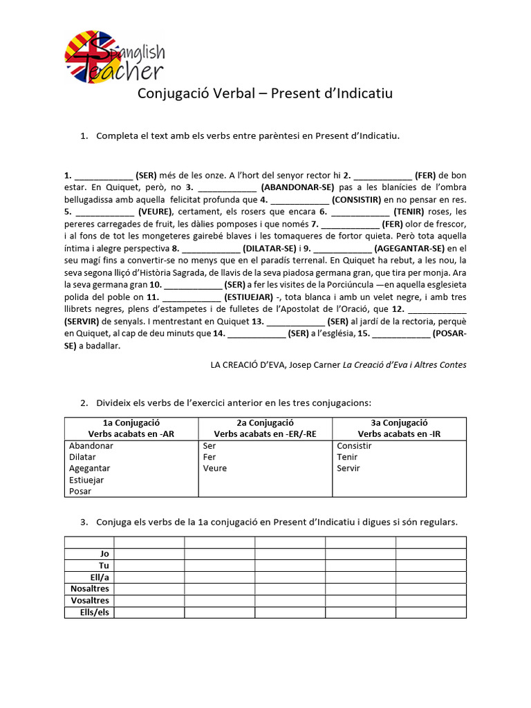 Conjugacic3b3 Verbal Present Dindicatiu | PDF