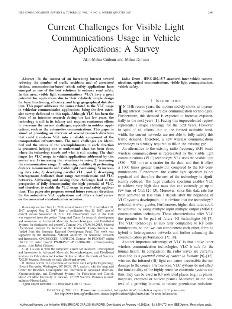 Current Challenges For Visible Light Communications Usage in Vehicle ...