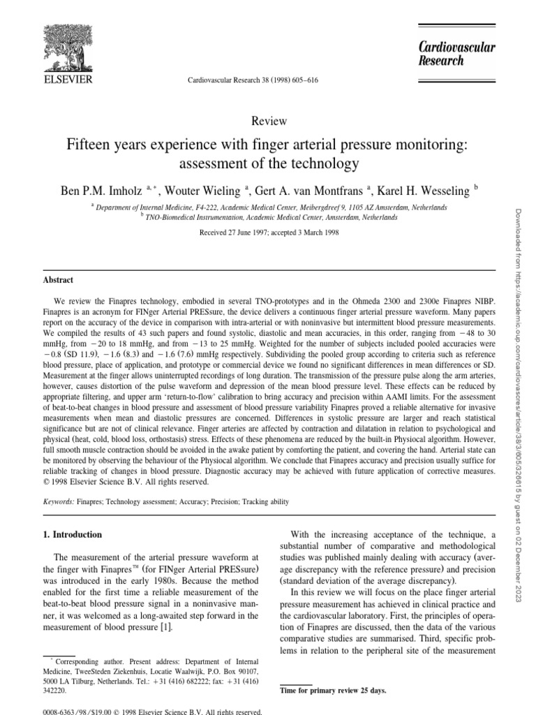Fifteen Years Experience With Finger Arterial Pressure Monitoring | PDF ...