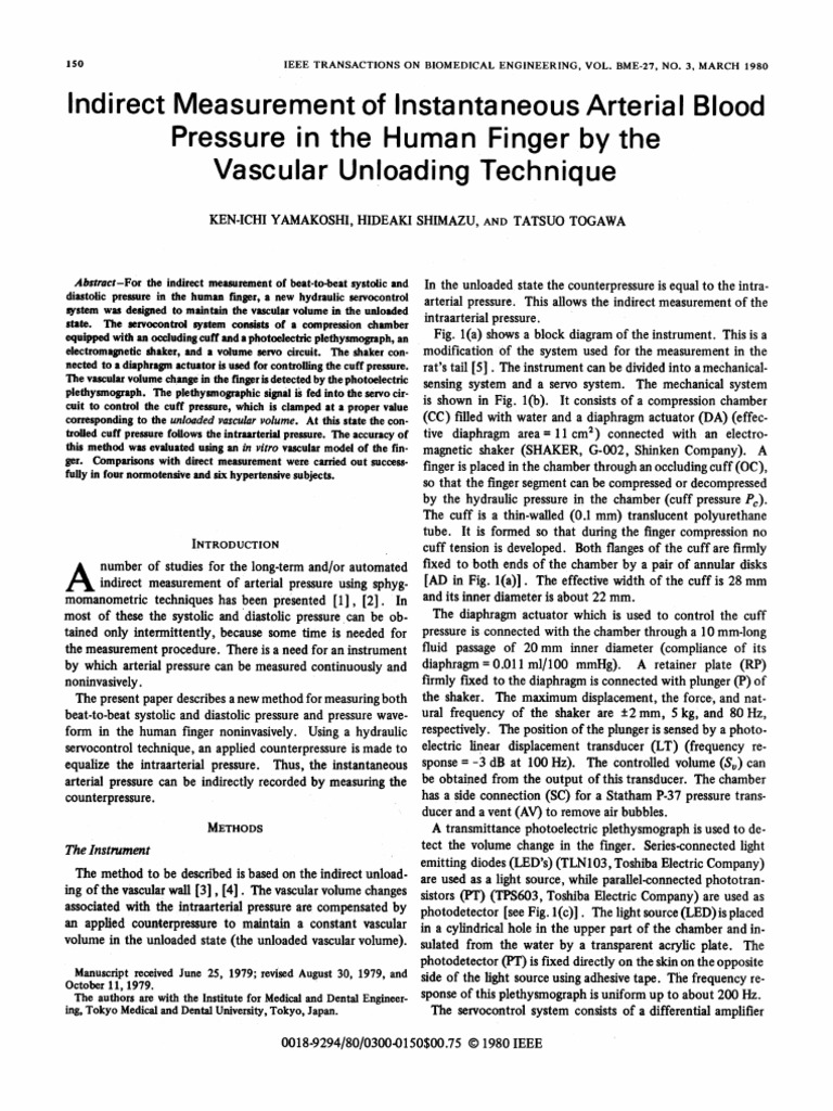 Indirect Measurement of Instantaneous Arterial Blood Pressure in the ...
