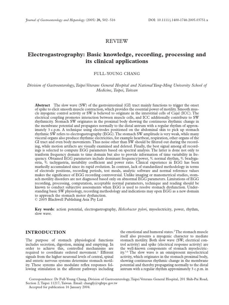Electrogastrography Basic Knowledge, Recording, Processing and | PDF ...