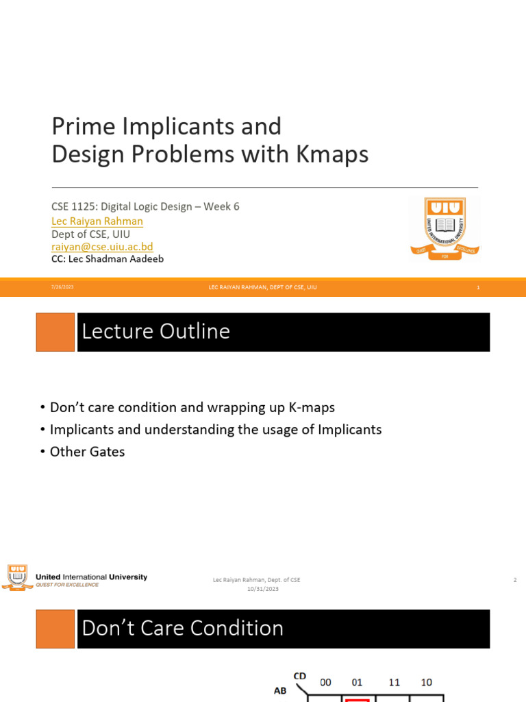 DLD Week 6 - Prime Implicants and Kmap Design + Wrap Up | PDF | Electronic Circuits | Logic