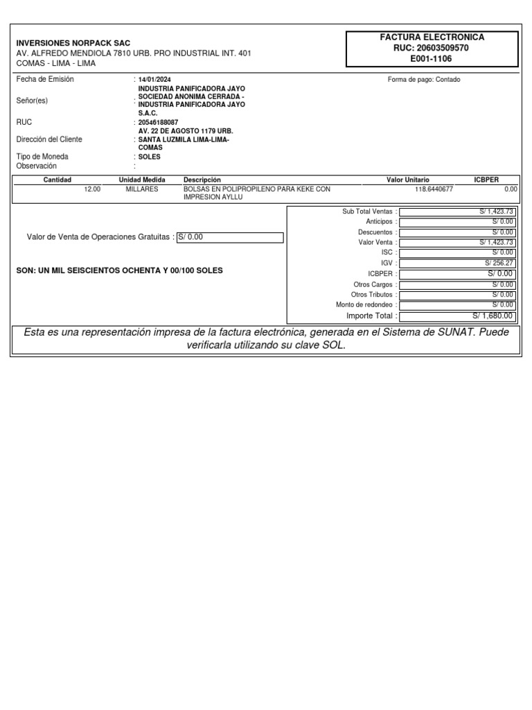 Factura Electrónica Norpack SAC 2024 | PDF | Business | Tecnología bancaria