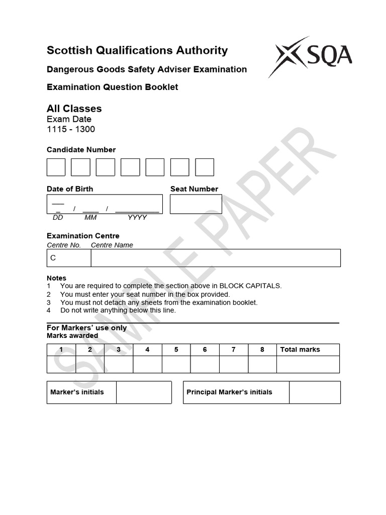 DGSA All Classes Sample Paper | PDF | Dangerous Goods