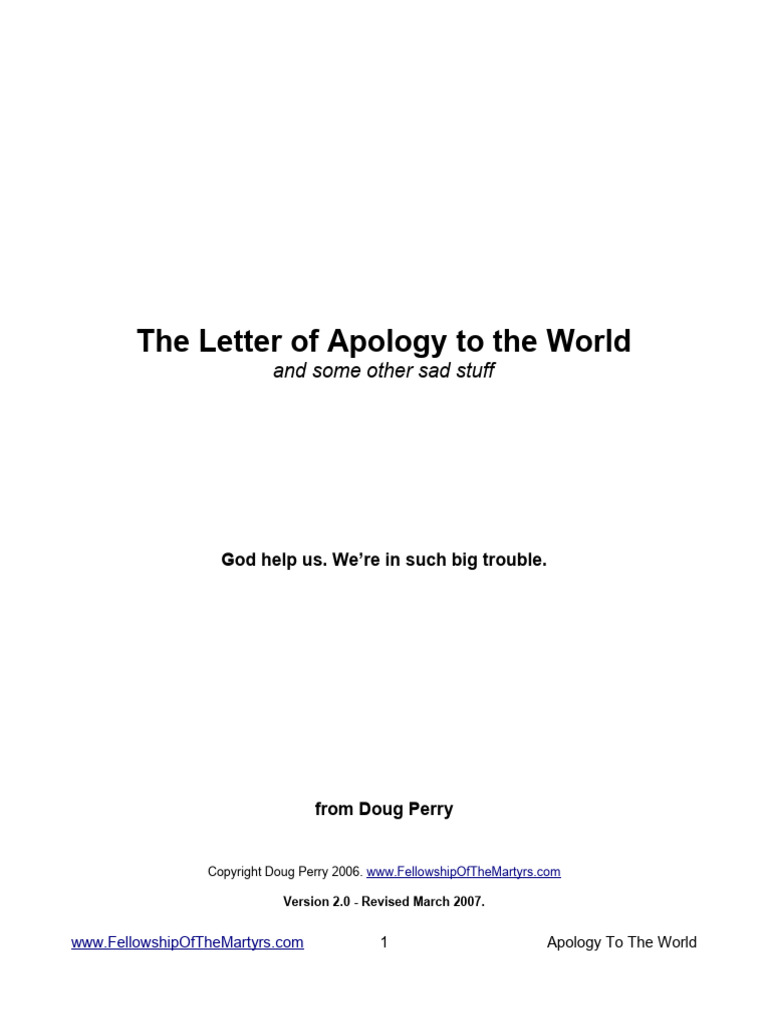 The Letter of Apology to the World and other sad stuff | PDF | Jesus ...
