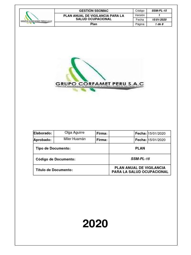 59 Ssm-pl-015 Plan Anual de Vigilancia de La Salud Ocupacional 2020 ...