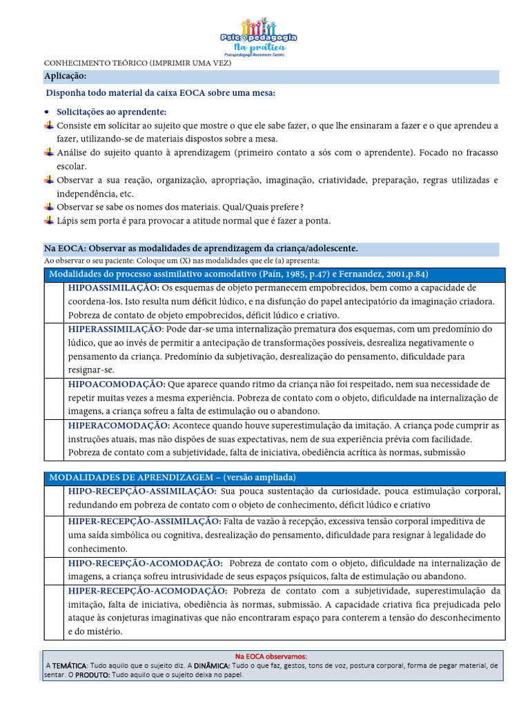 Eoca folha de observaça | PDF | Aprendizado | Atenção