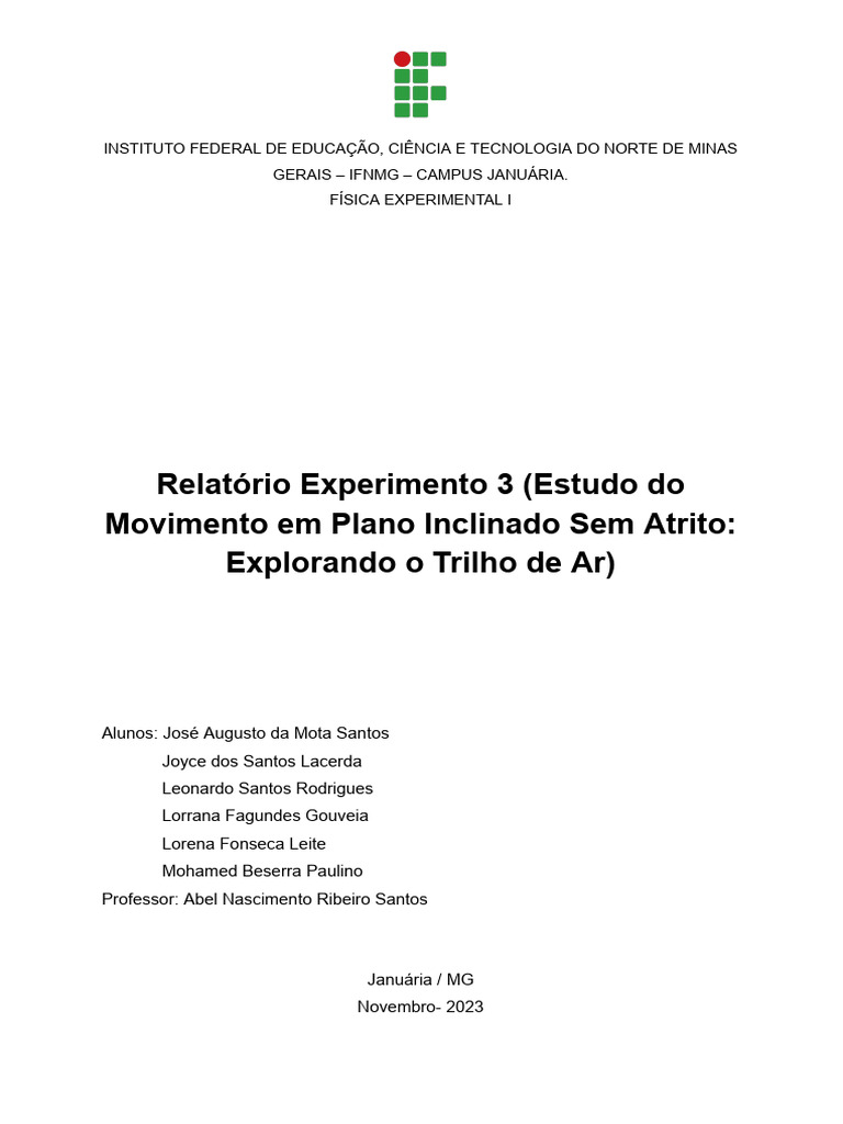 Experimento 03 - Plano Inclinado Sem Atrito | PDF | Física | Velocidade Experimento 03 - Plano Inclinado Sem Atrito | PDF | Física | Velocidade