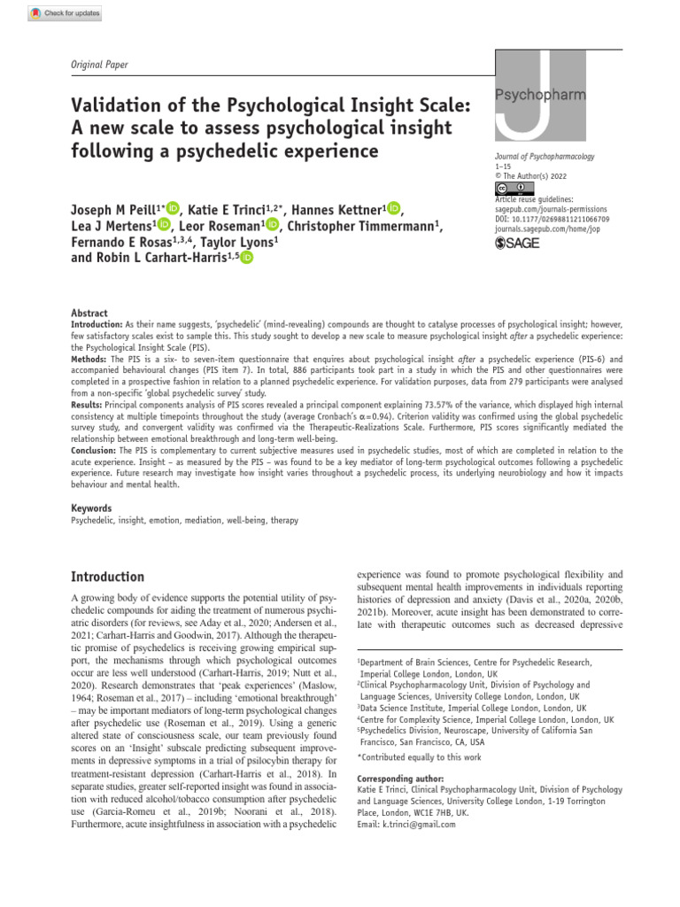 Validation of The Psychological Insight Scale A Ne | PDF | Psychology ...