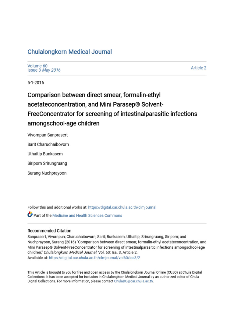 Comparison Between Direct Smear Formalin-Ethyl Acetateconcentrat | PDF ...