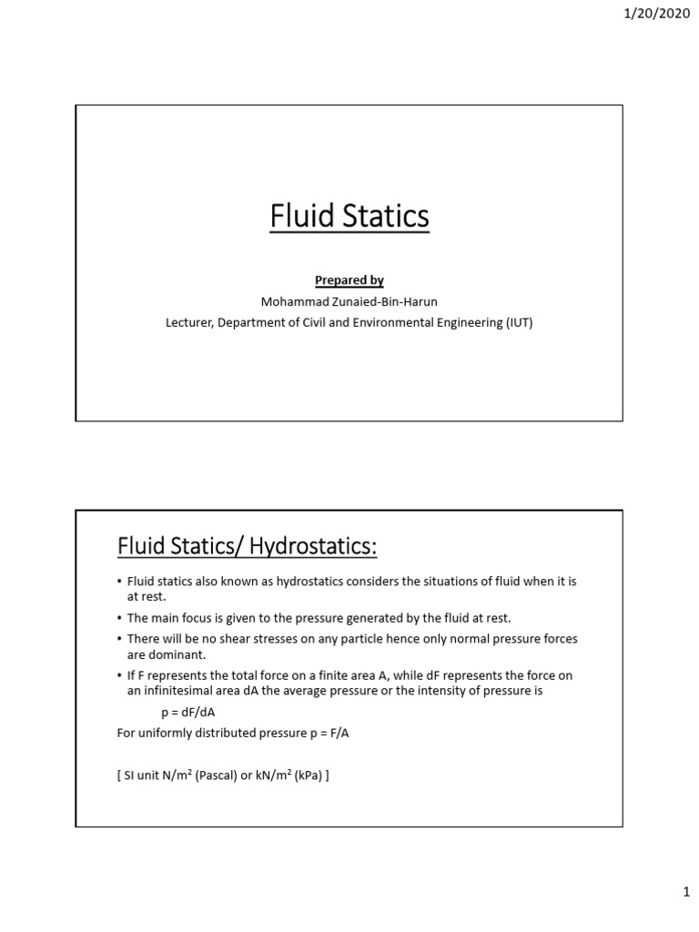 Fluid Statics | PDF | Buoyancy | Pressure
